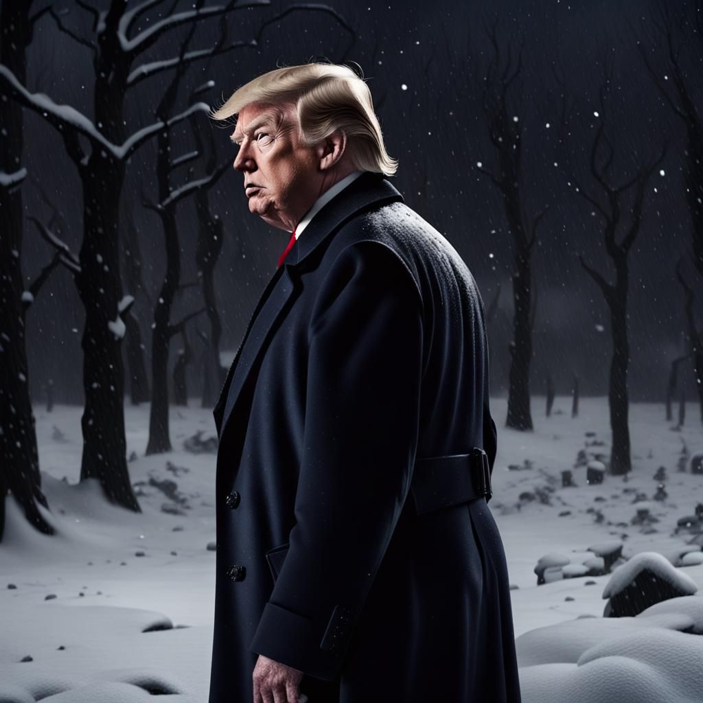 donald trump in a cinematic dark snow view - AI Generated Artwork ...