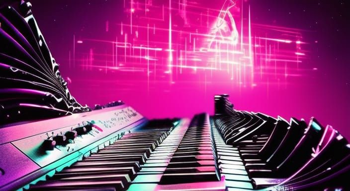 A strange steampunk note in a synthwave musical notation. - AI ...
