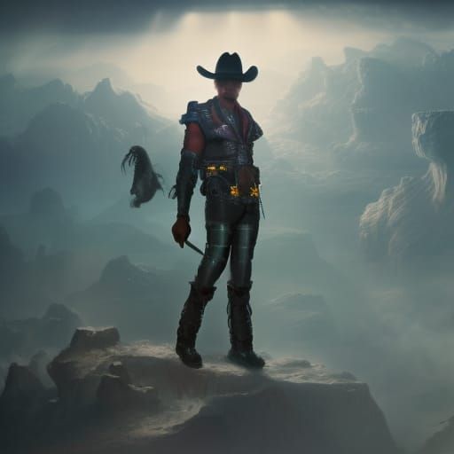 futuristic cowboy, perfect face, in star port, hyper detailed, hyper ...