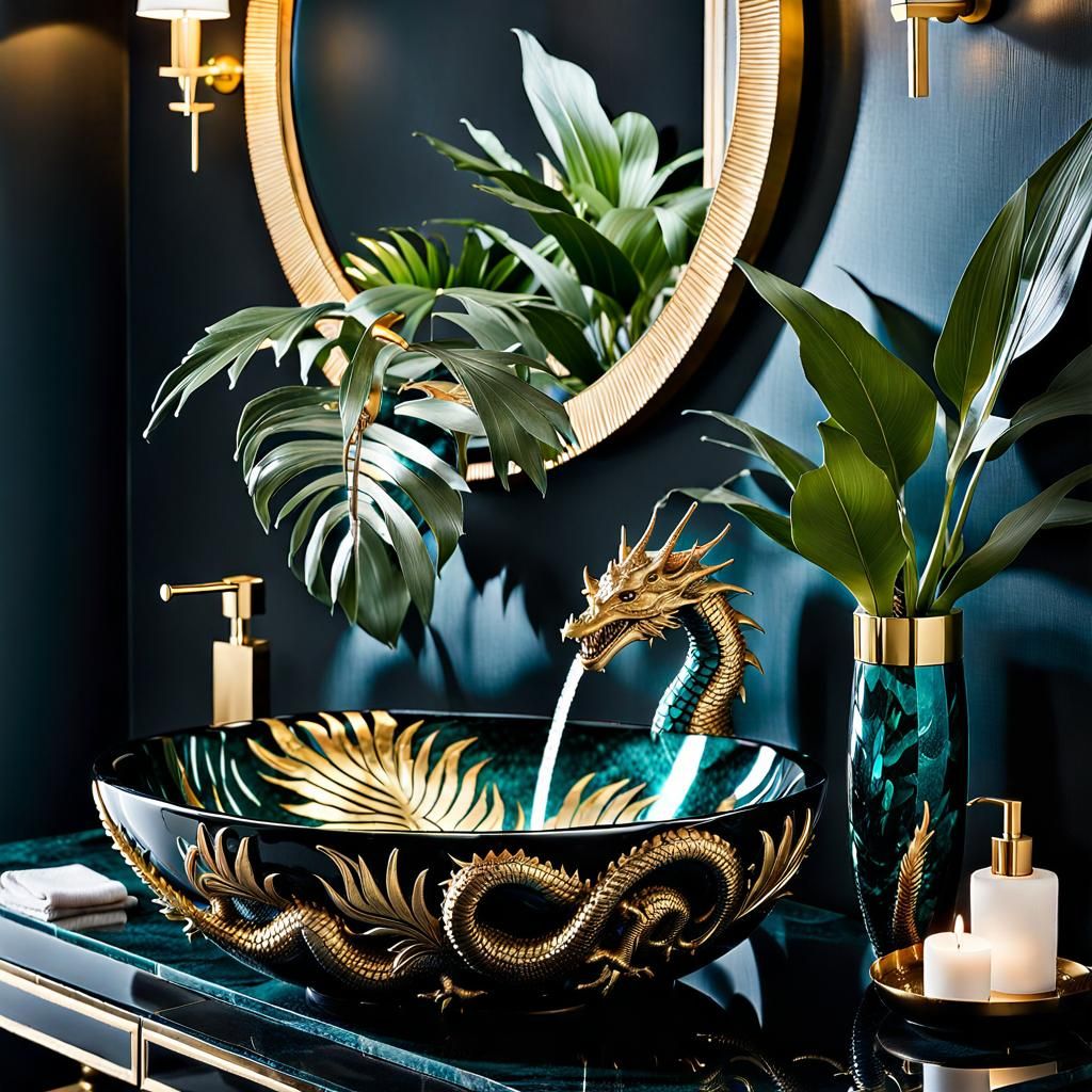 Teal Bathroom Series, High-End Dragon Sink - AI Generated Artwork ...