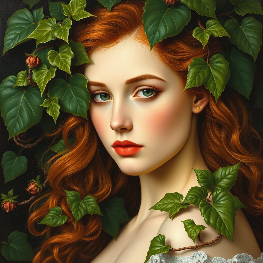 Poison Ivy Renaissance Portrait in High Contrast O... - AI Art