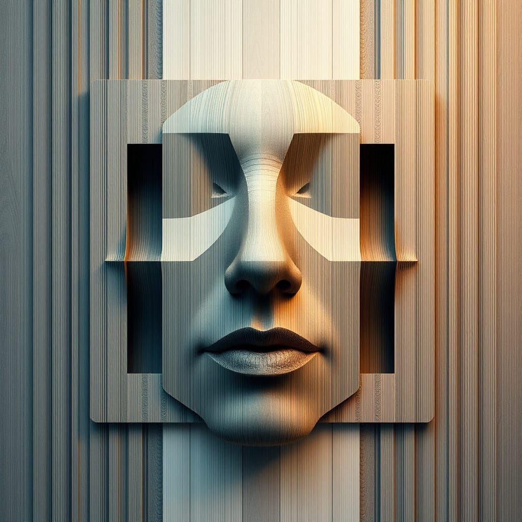 Portrait of face made from Abstract Square panels creating a cuboid face