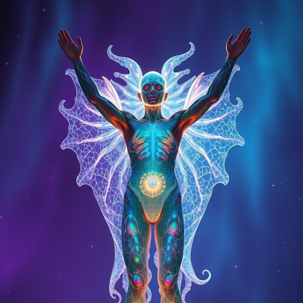 Surreal Metamorphosis Scene with Iridescent, Ether... - AI Art