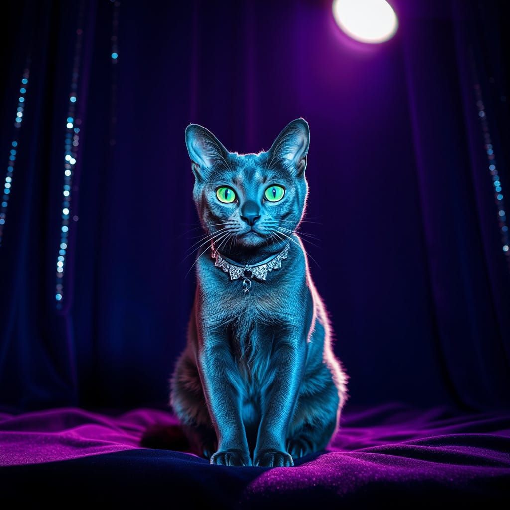 Fluorescent Blacklight spotlight showcasing a beautiful Russland blue ...