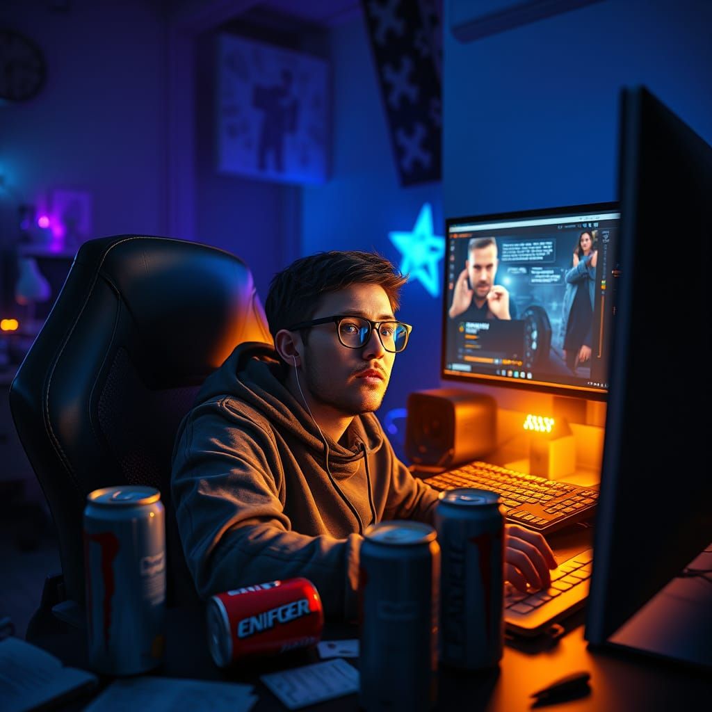 Intense Focus in a Futuristic Study - AI Art