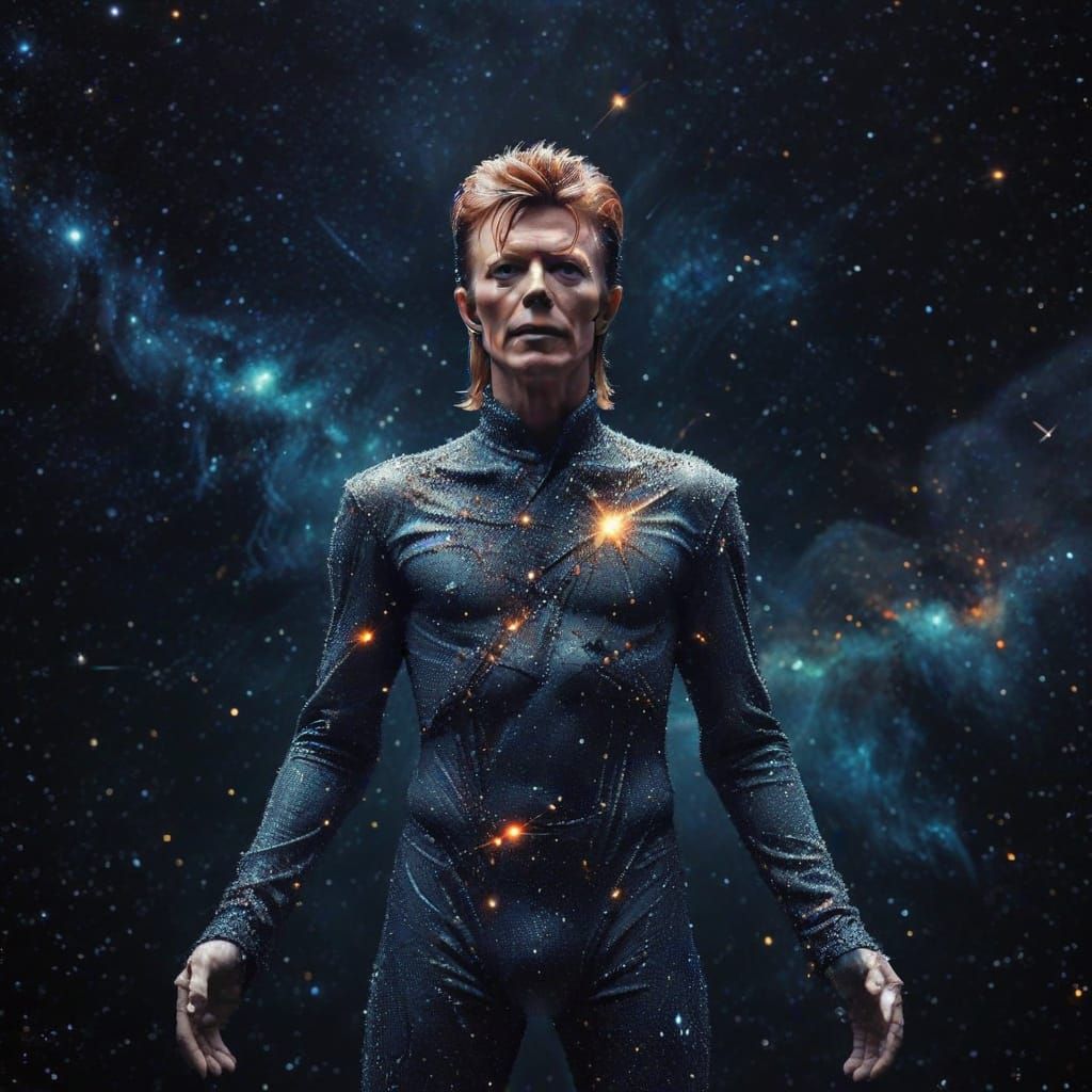 David bowie starman floating in space. Lots of stars. Constellations ...
