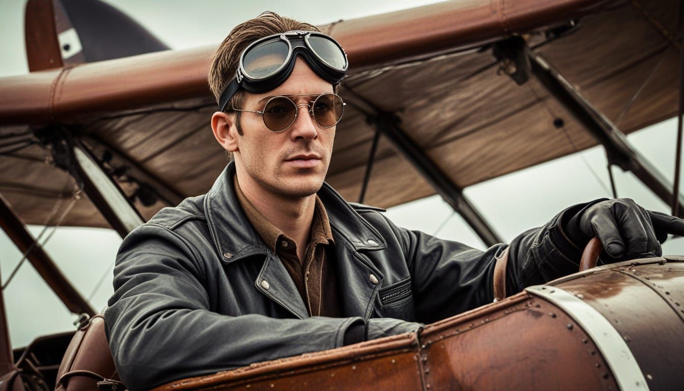 Early Aviator in Vintage Aircraft Cockpit - AI Art