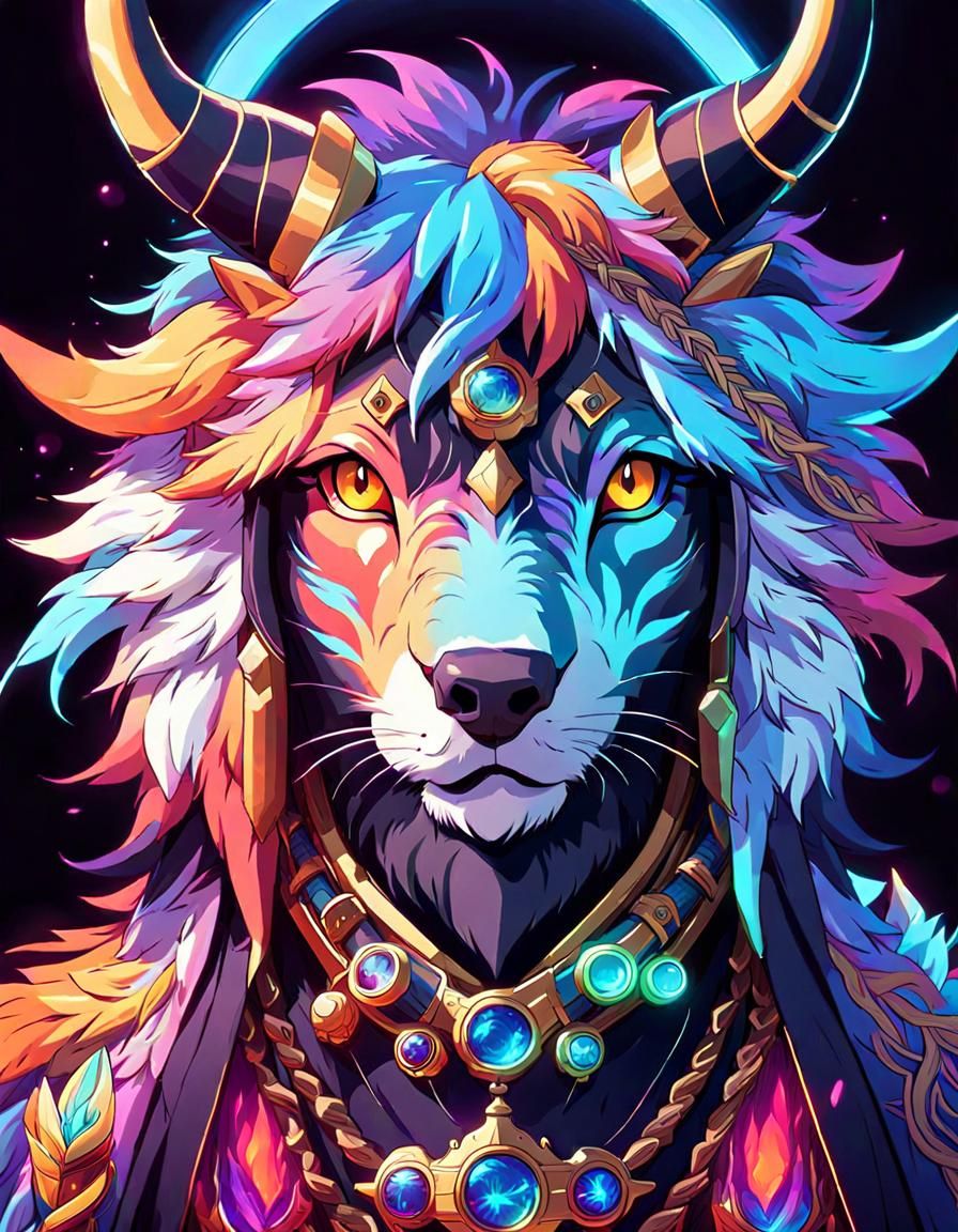 (cute mythical Pet with burning fur in psychedelic glowing neon colors ...