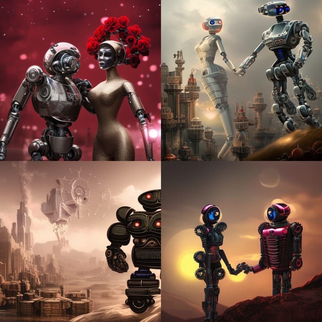 Robots in love Valentine's Day - AI Generated Artwork - NightCafe Creator