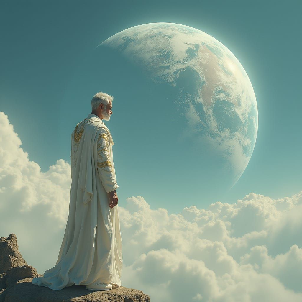 A white man - Ethereal Futurist Contemplates the Earth