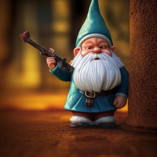 An armed gnome ready to defend their tiny realm with valiant spirit ...