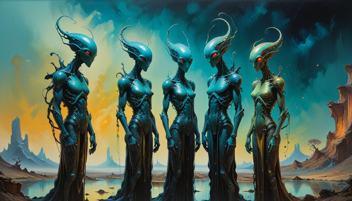 aliens at work - Ethereal Aliens Gather Around a Glowing Co...