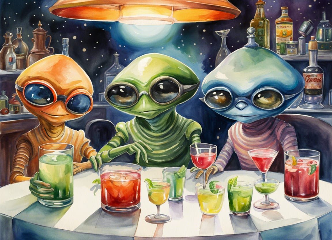 Aliens having some drinks - AI Generated Artwork - NightCafe Creator