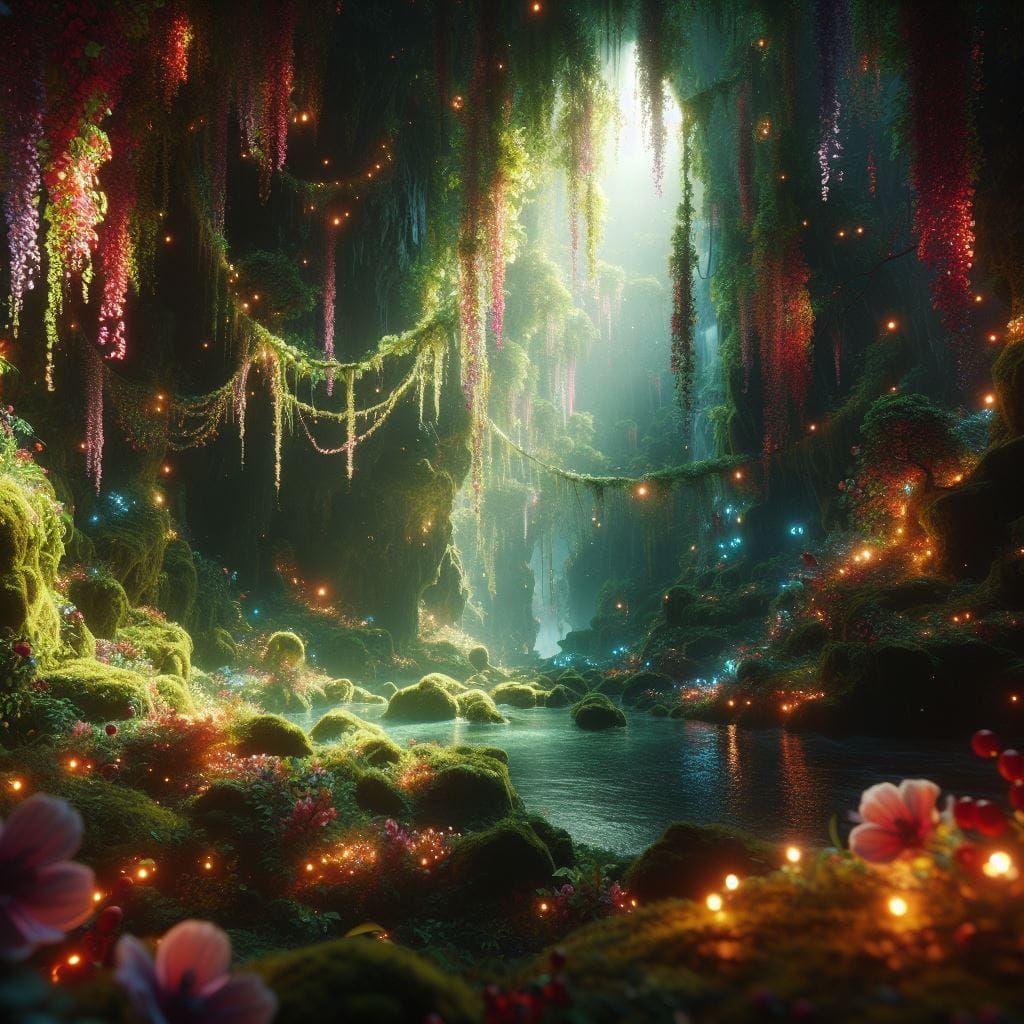 Lush Flower Vine Ravine - AI Generated Artwork - NightCafe Creator