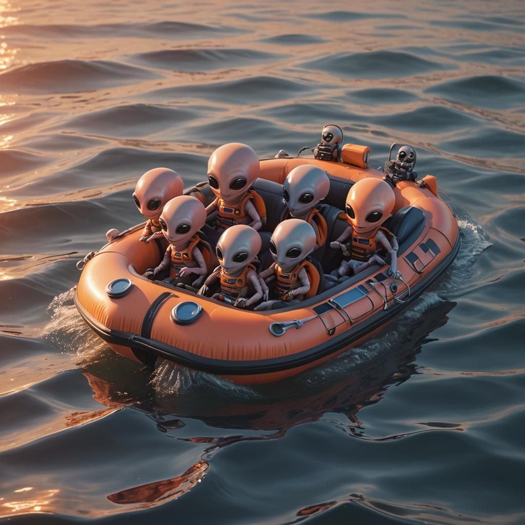 Aliens in a boat - AI Generated Artwork - NightCafe Creator