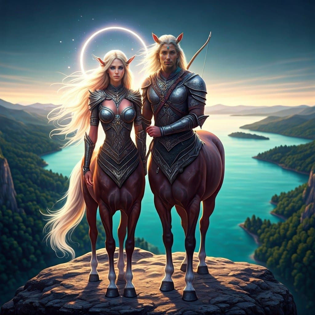 A hyper-realistic beautiful ethereal magical armored female centaur and ...