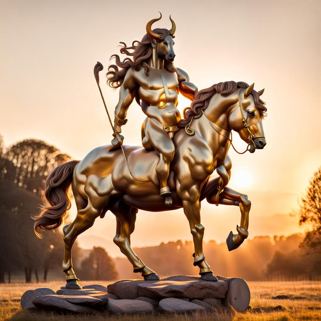 Gilded Equestrian Statue: The Bull-Masked Rider - AI Generated Artwork ...