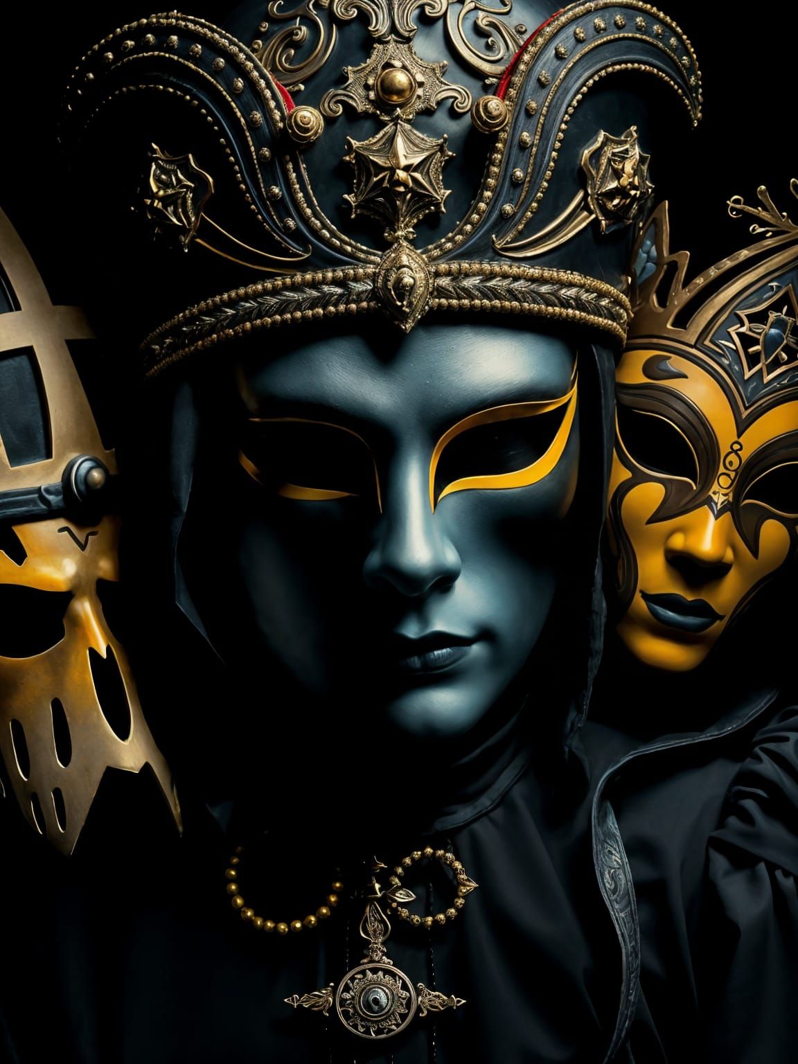 Masquerade - Paper faces on parade - Yellow and Blue