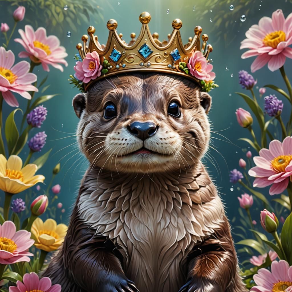 Cute Baby Otter Princess with Beautiful Flowers - AI Generated Artwork ...