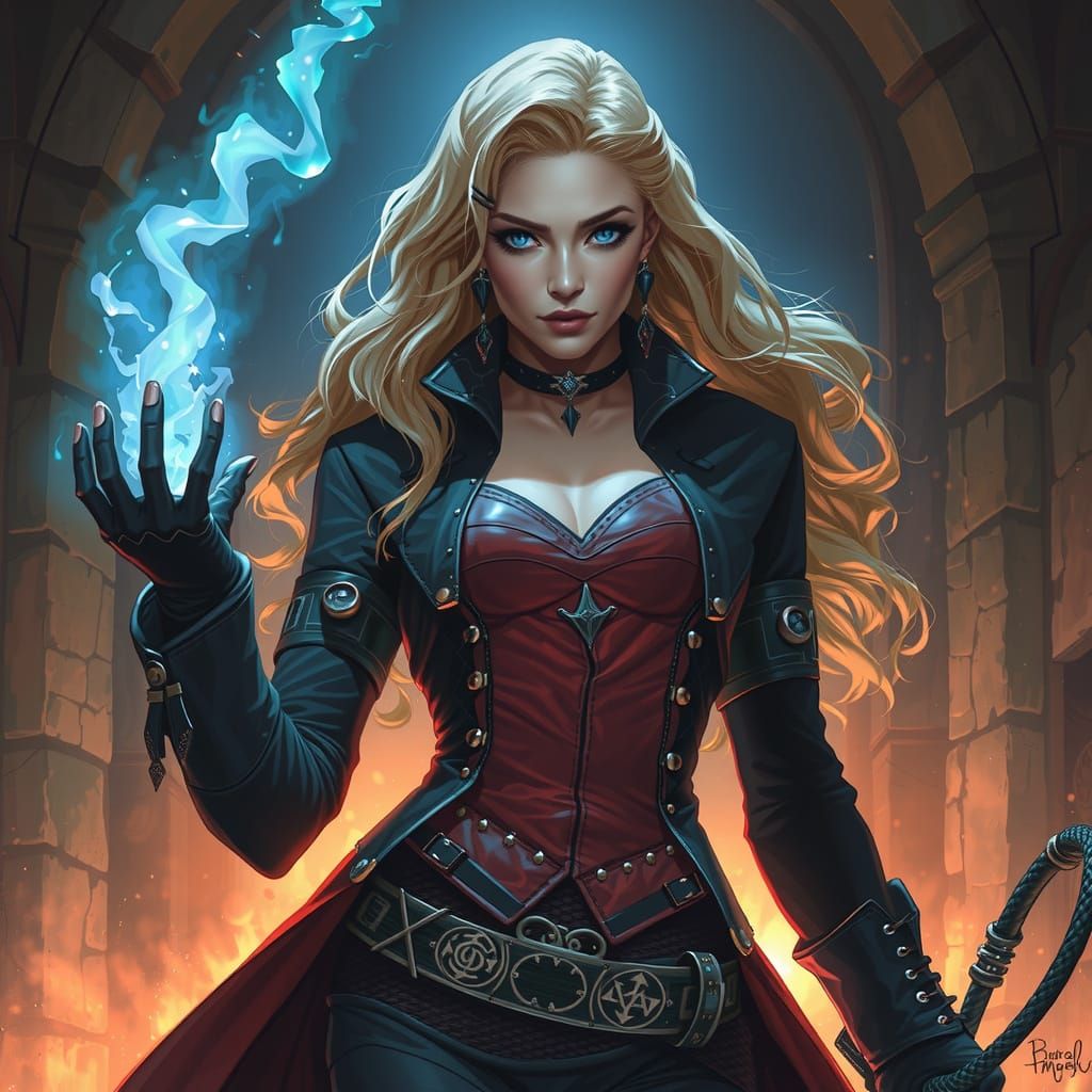 Ethereal Sorceress in Dark Fantasy Armor - AI Art