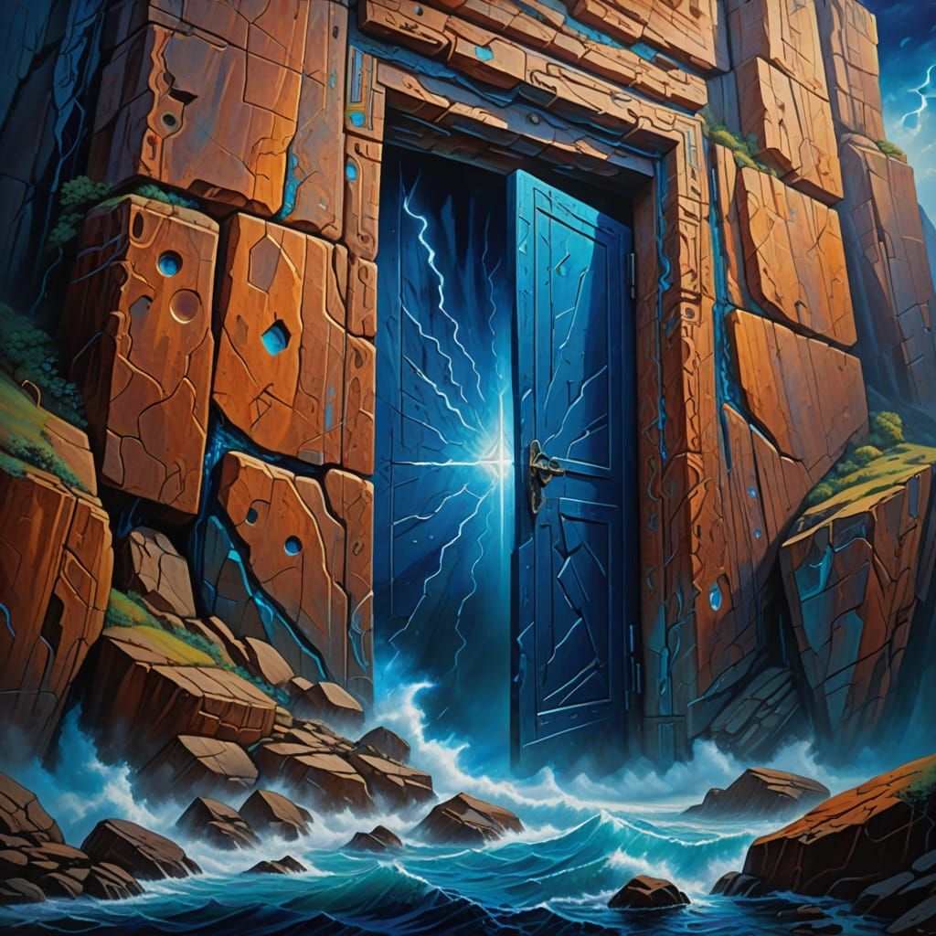 In the Bermuda Triangle. - Surreal Cliffside Door with Geom...