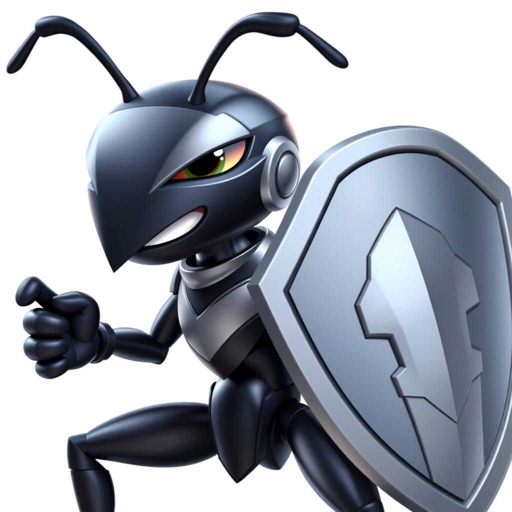 Sentry ant - Heroic Metal Ant with Shield in Vibrant 3D Toon...