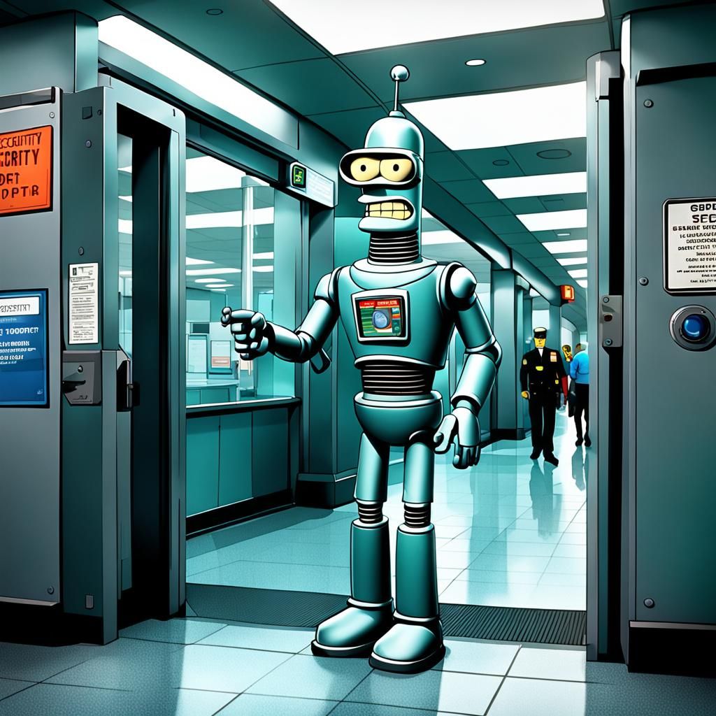 Bender from Futurama going through the security checkpoint. - AI ...