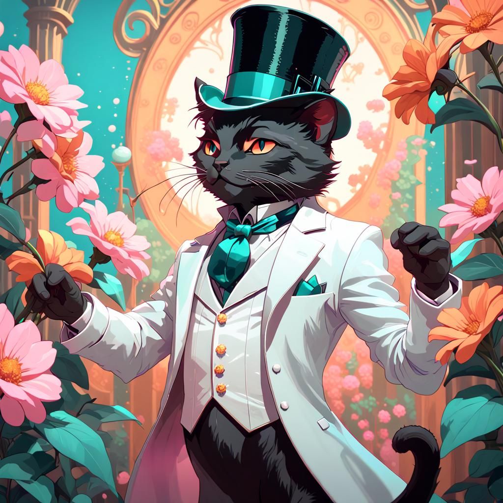 Dandy Cat with Flowers - AI Generated Artwork - NightCafe Creator
