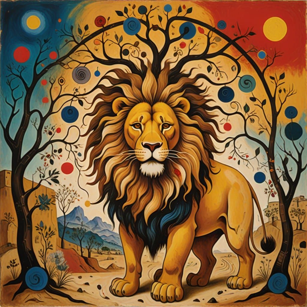 Lion Bursting Forth in Vibrant Baroque Realism - AI Art