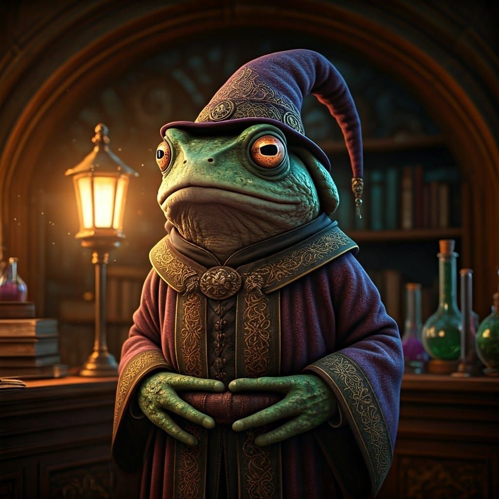 Enchanting Toad Alchemist in Mysterious Laboratory - AI Art