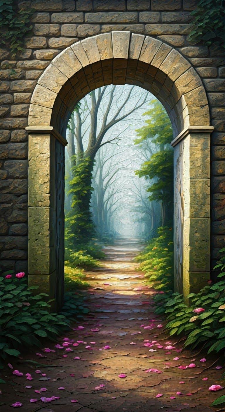 Poignant Abandoned Garden Arch in a Weathered, Imp... - AI Art