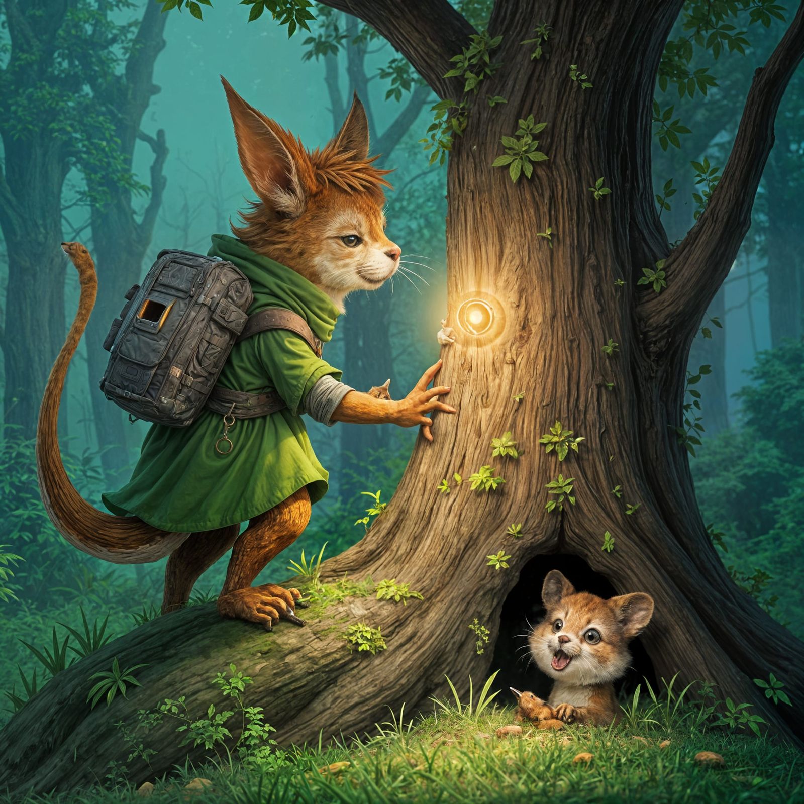 Whimsical Fantasy Scene with Luna, Rex, and Nibble... - AI Art