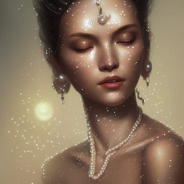 a pearl woman with glittering skin, a detailed painting by greg ...
