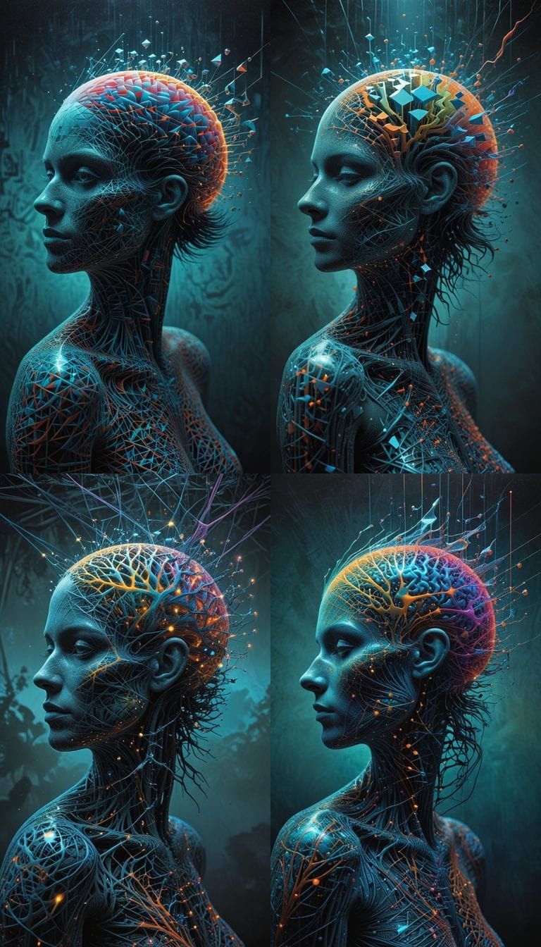 Mind-Bending Optical Illusions Triptych in Vibrant... - AI Art