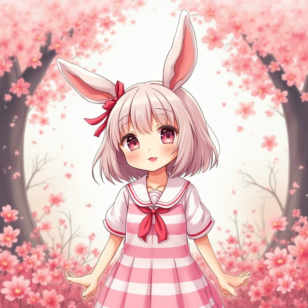 anime rabbit girl - Adorable Anime Rabbit Girl in a Cherry B...