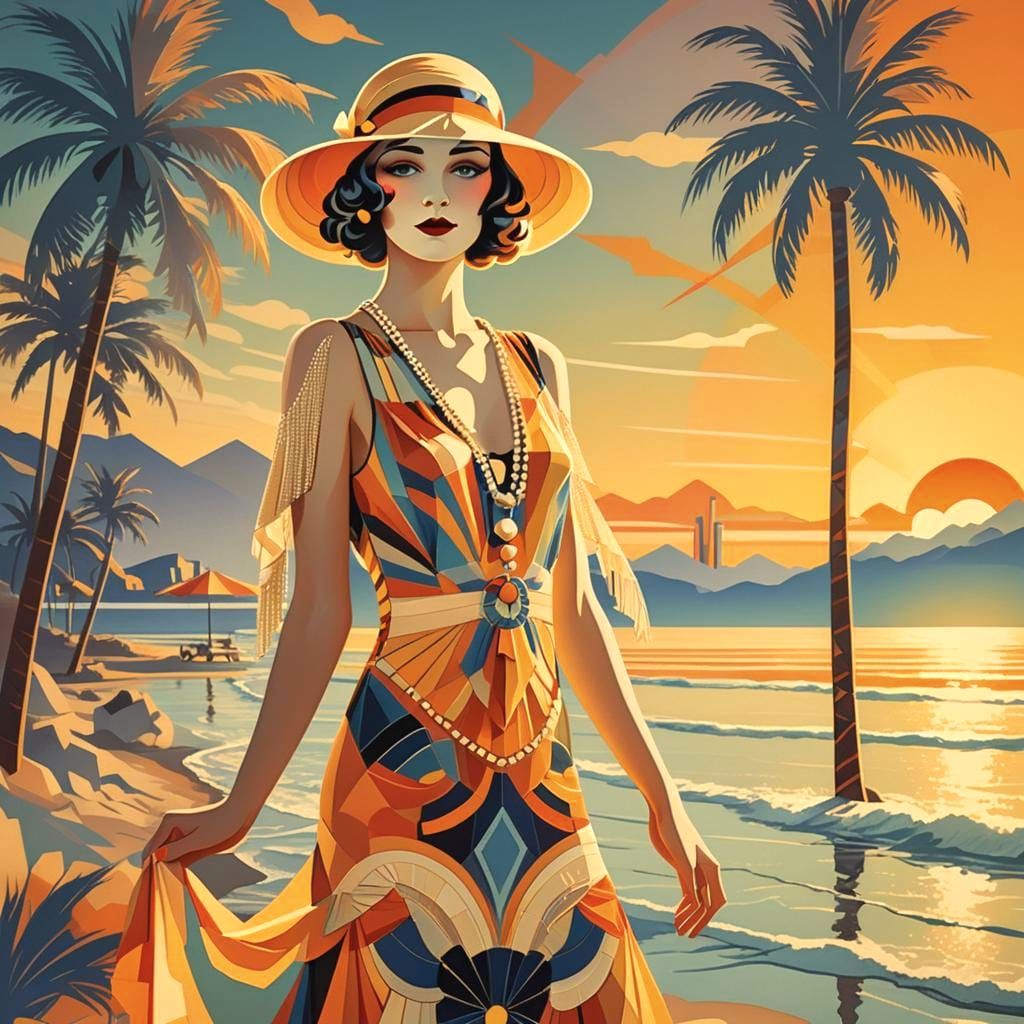Vintage 1920s Beach Holiday - 1920s Beach Holiday in Vibrant...