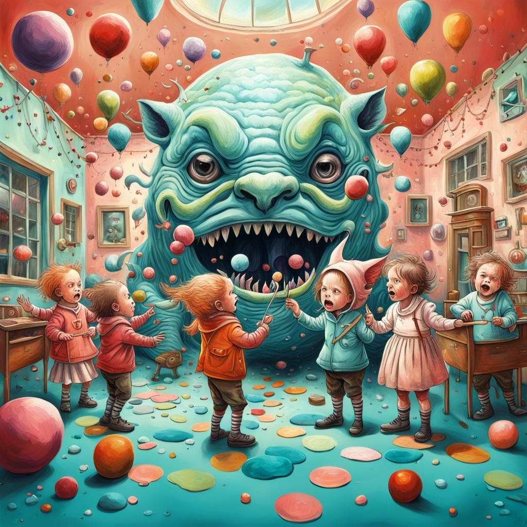 Devilish kids play in kindergarden - AI Generated Artwork - NightCafe ...
