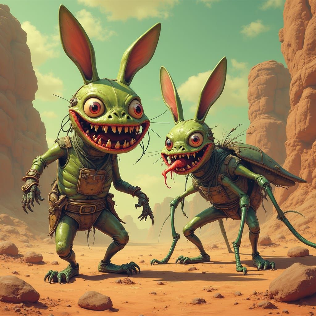 Grotesque Space Bunnies Devour Martian Insects in ... - AI Art