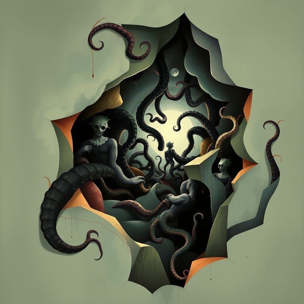 Surreal, Cosmic Horror Scene in Lovecraftian Style - AI Art