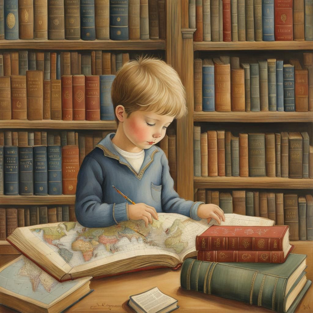 Cute boy studying - AI Generated Artwork - NightCafe Creator