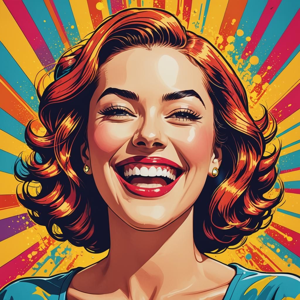 Vibrant pop art illustration of a beautiful woman laughing, Screen ...