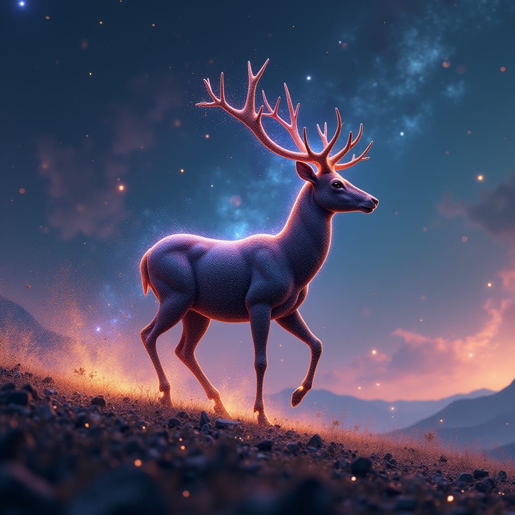 Deer With Glowing Hoofs - Stardust Deer Galloping Across Cos...