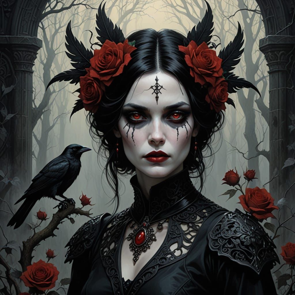 A devilish beauty, she has ruby red eyes, short black hair, her open ...