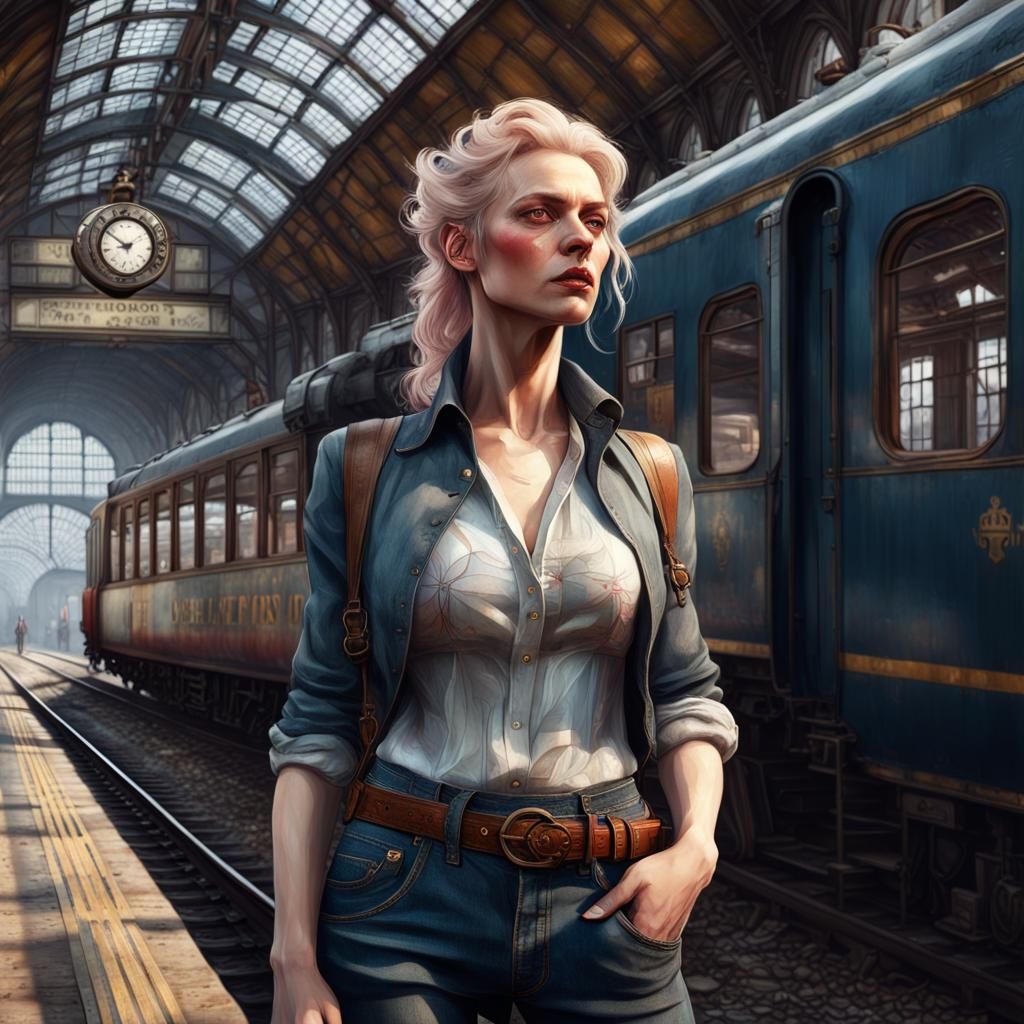 A real life model with jeans and shirt Vivienne Westwood style looking ...