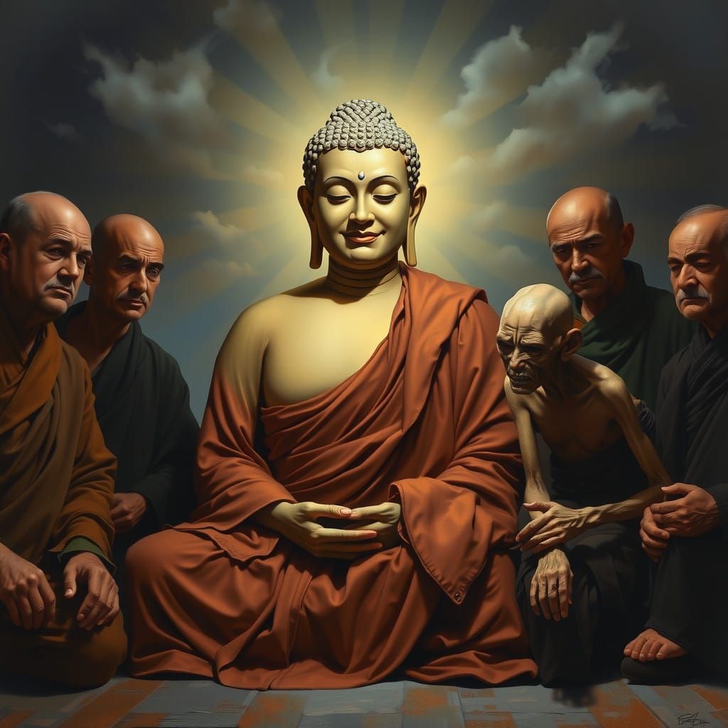 A Compassionate Buddha Surrounded by Devoted Follo... - AI Art