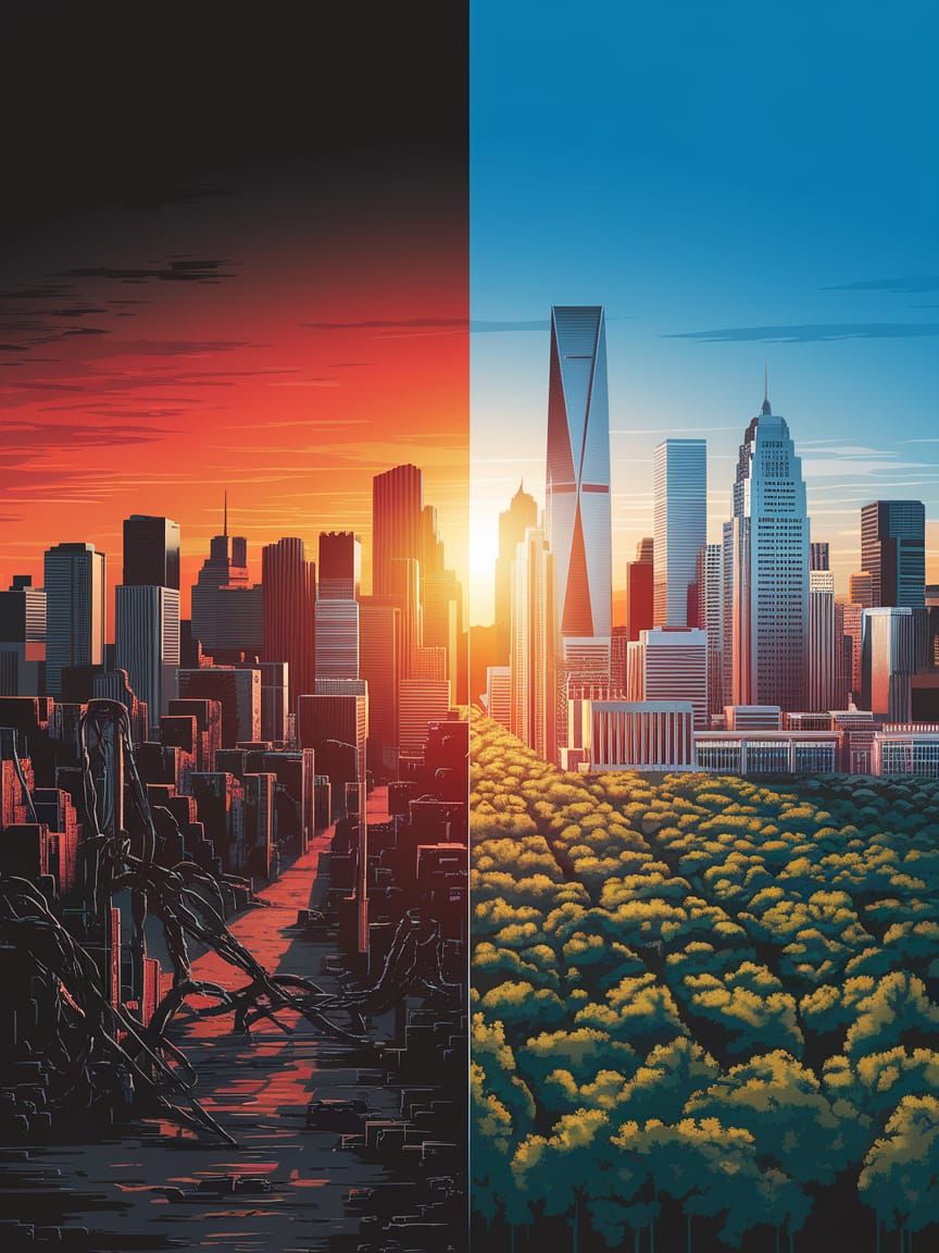 Divided Metropolis in Cyberpunk Digital Art - AI Art