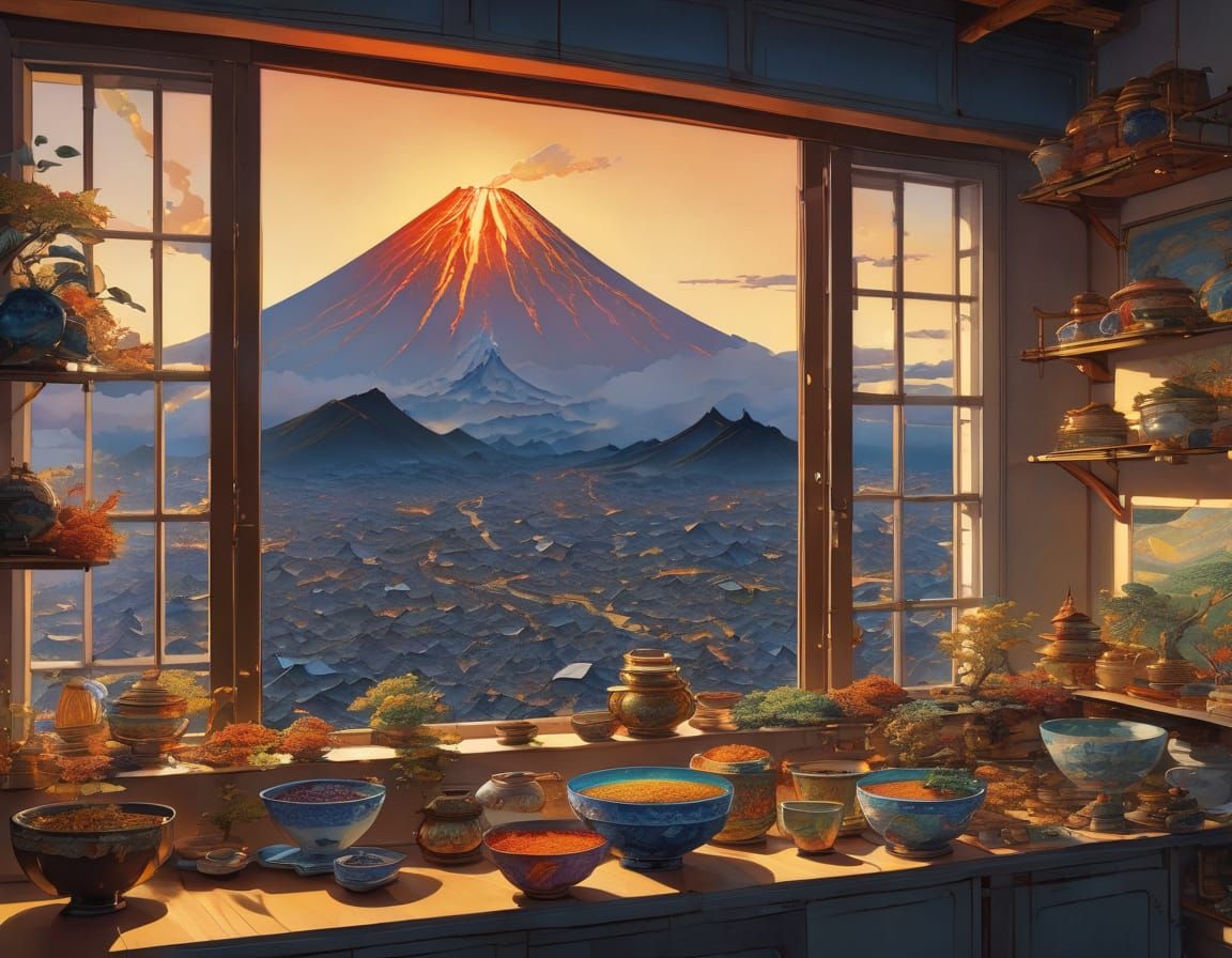 Surreal Kitchen Volcano Erupts in HDR Oil Painting - AI Art