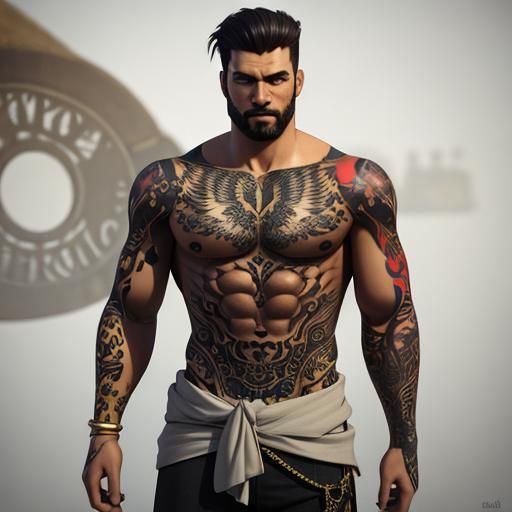 Tattoo on buff guys chest - AI Generated Artwork - NightCafe Creator