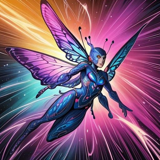 Ms. Butterfly - Iridescent Butterfly in Mid-Flight, Comic Bo...