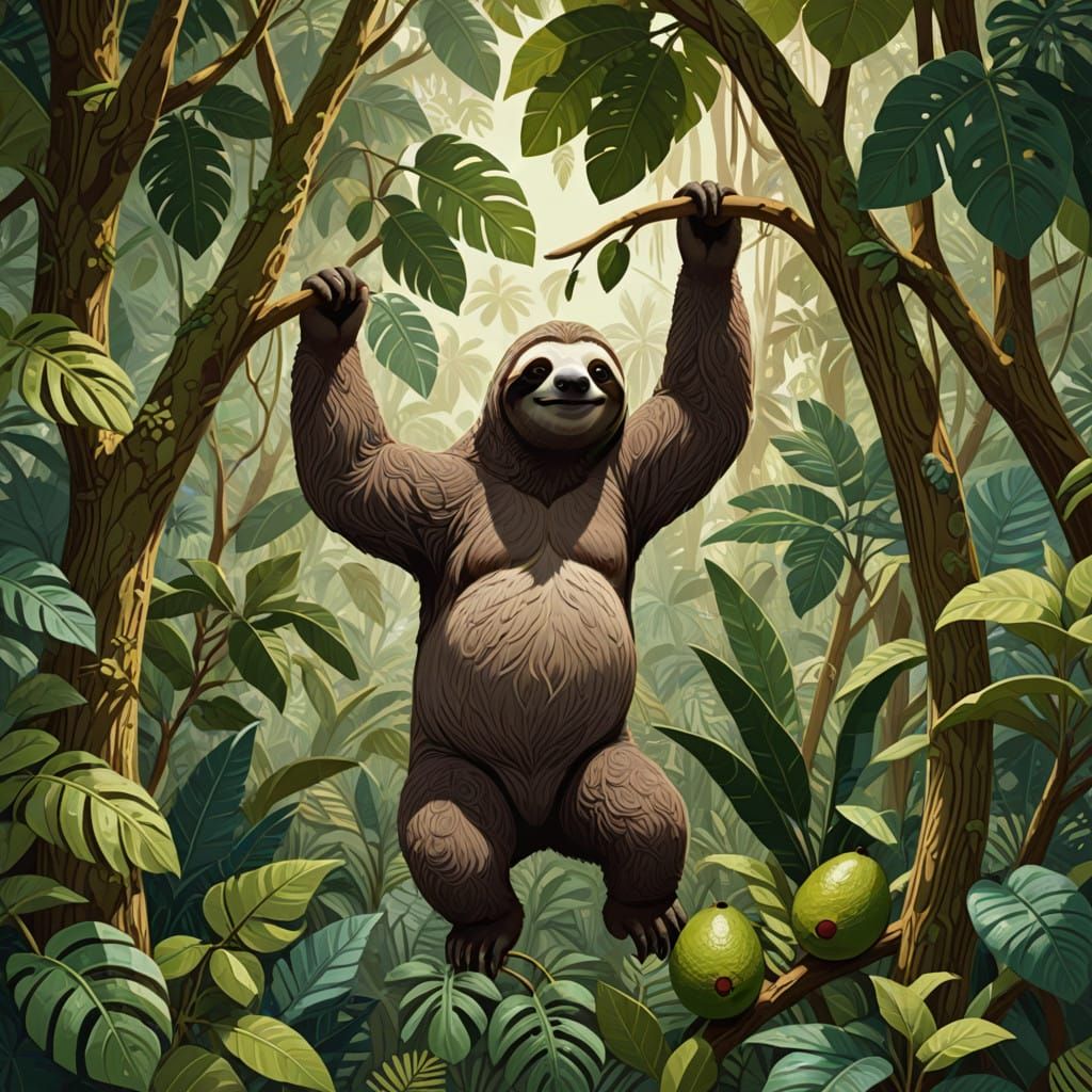 Giant sloth eating avocado tree - Giant Sloth Harvests Avoca...